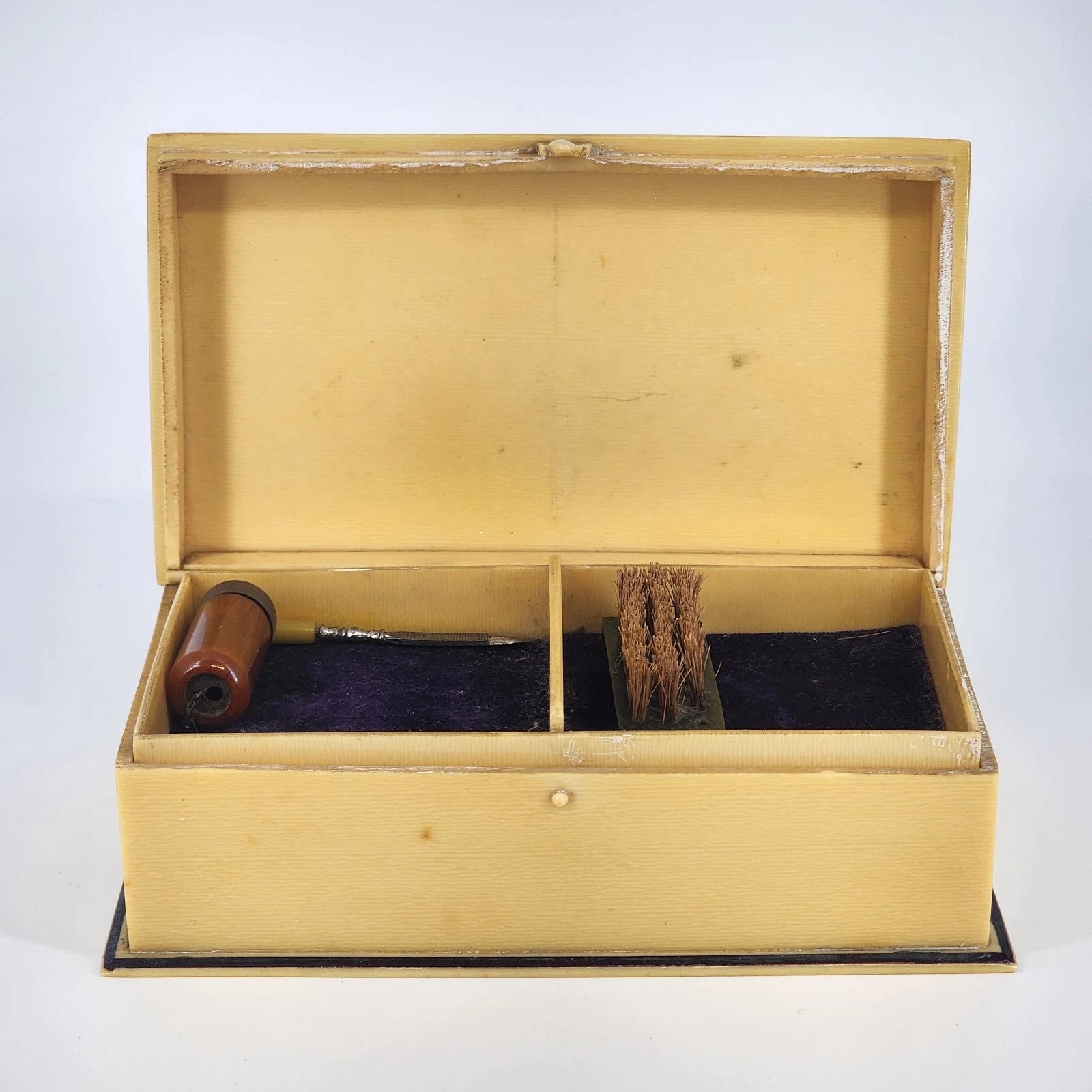 Plastic Vanity Set 2-Tier Box Storage w Mirror Brush File Velvet Inter ...