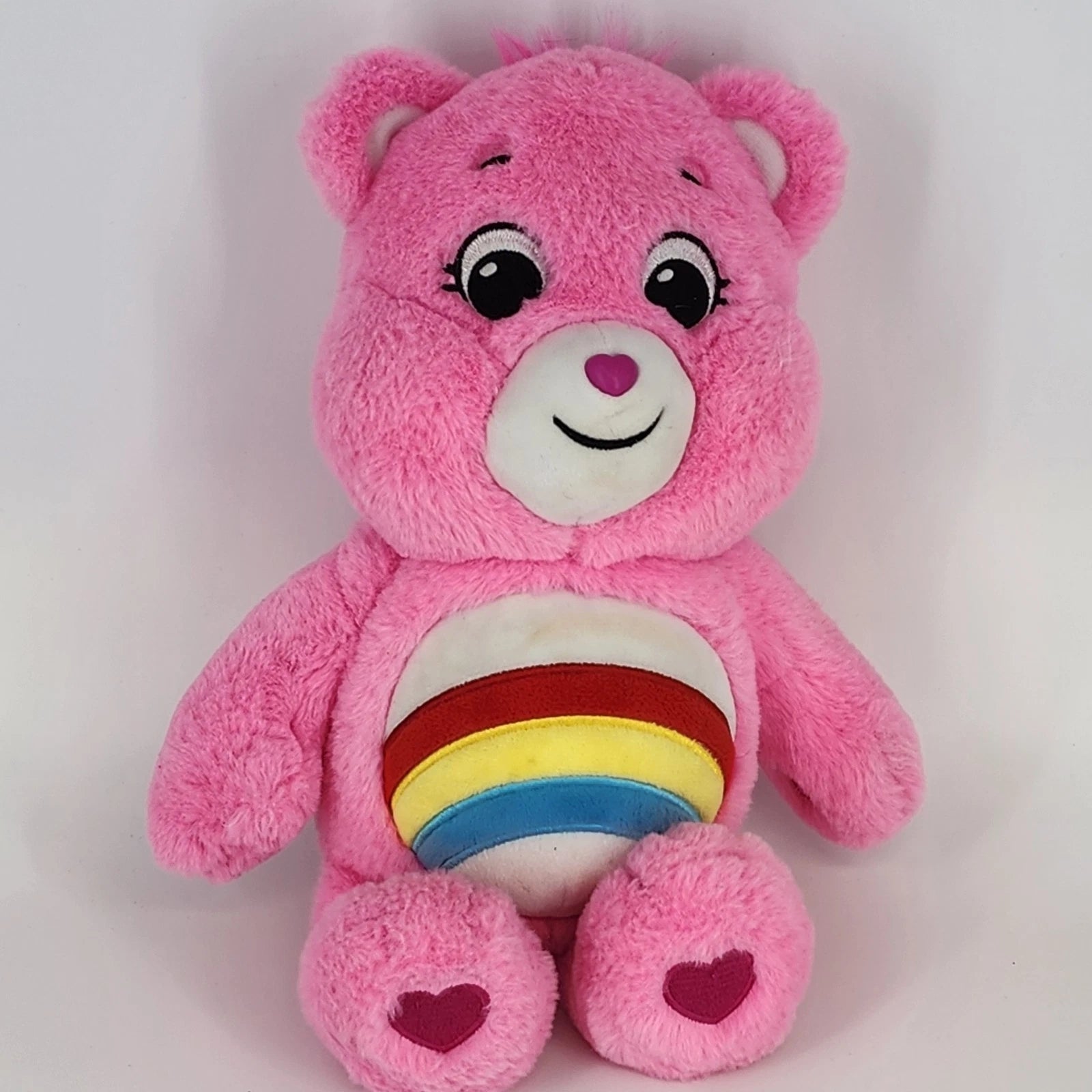 Care Bears Cheer Bear Plush 12" Pink Stuffed Animal Rainbow Belly Badg ...